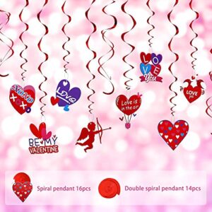 LEMESO 30 Pcs Valentine’s Day Hanging Decorations Set, Valentines Hanging Swirl Heart Garland, Romantic Party Decors, Great for Wedding Anniversary Proposal Hanging Decors, Romantic Decors