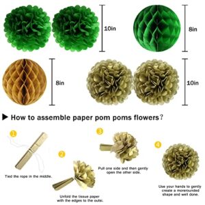 St Patrick's Day Decorations, Green Gold Party Supplies Hanging Paper Lanterns Clover Garland Tissue Paper Fan Pom Pom Flowers for Irish Party Saint Patricks Day Decor