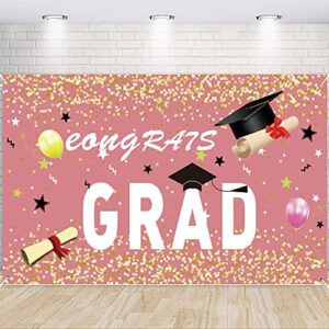 Graduation Decorations 2023 - Rose Gold Graduation Party Supplies Including Grad Banner, Graduation Backdrop, Hanging Swirls, Grad Balloons Garland Kit, and Photo Booth Props for Grad Decor | Pink