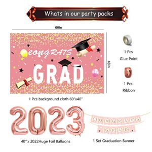 Graduation Decorations 2023 - Rose Gold Graduation Party Supplies Including Grad Banner, Graduation Backdrop, Hanging Swirls, Grad Balloons Garland Kit, and Photo Booth Props for Grad Decor | Pink