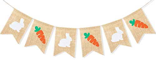 Uniwish Easter Bunny Carrot Banner Garland Happy Easter Day Decorations for Mantle Fireplace Spring Themed Baby Shower Birthday Party Supplies