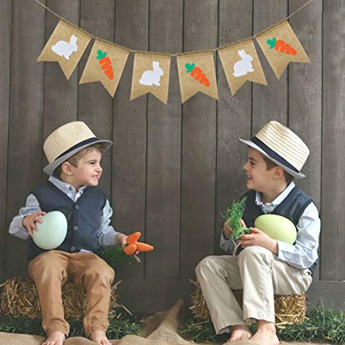 Uniwish Easter Bunny Carrot Banner Garland Happy Easter Day Decorations for Mantle Fireplace Spring Themed Baby Shower Birthday Party Supplies