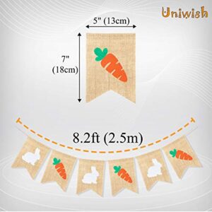 Uniwish Easter Bunny Carrot Banner Garland Happy Easter Day Decorations for Mantle Fireplace Spring Themed Baby Shower Birthday Party Supplies