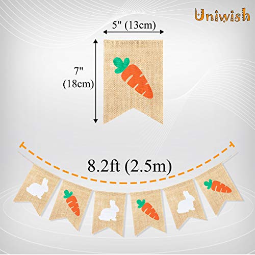 Uniwish Easter Bunny Carrot Banner Garland Happy Easter Day Decorations for Mantle Fireplace Spring Themed Baby Shower Birthday Party Supplies