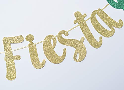 My First Fiesta Banner Sign Garland for Mexican Fiesta Themed Baby Shower First Birthday Party Decorations Photo Props Backdrop (Gold Glitter)