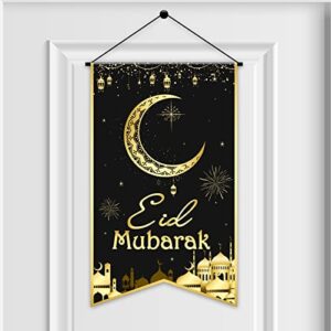 eid mubarak hanging door sign eid decorative hanging sign muslim party decorations black gold moon lantern banner for ramadan kareem eid mubarak sign home decor happy eid muslim party supplies favor