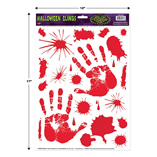 Beistle Bloody Handprint Clings, 12-Inch by 17-Inch Sheet