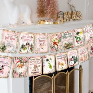 pink christmas decorations vintage style nativity christmas banner traditional christmas bunting for home fireplace christmas holiday new year party