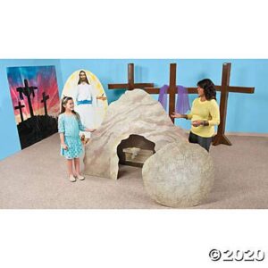 Fun Express Easter Tomb with Rock Roll Away Cardboard Stand Up - Religious Resurrection Props - Great for Sunday School Decor