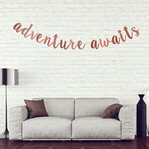 Adventure Awaits Banner, Moving, Graduation, Retirement, Going Away Party Decoration Supplies (Rose Gold)