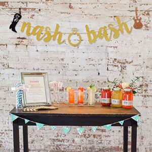 Nash Bash Gold Glitter Banner Sign Garland Pre-Strung for Nashville Bachelorette Party Decorations