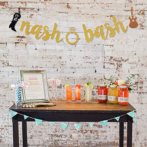 Nash Bash Gold Glitter Banner Sign Garland Pre-Strung for Nashville Bachelorette Party Decorations