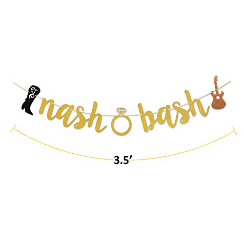 Nash Bash Gold Glitter Banner Sign Garland Pre-Strung for Nashville Bachelorette Party Decorations