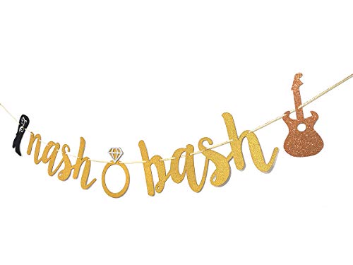 Nash Bash Gold Glitter Banner Sign Garland Pre-Strung for Nashville Bachelorette Party Decorations