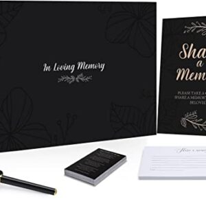 Fablus Funeral Guest Book Celebration of Life, Guest Book for Memorial Service, 40 Pcs Prayer Cards and Share a Memory Cards, Silver Signature Pen and Table Card with Stand