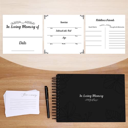 Fablus Funeral Guest Book Celebration of Life, Guest Book for Memorial Service, 40 Pcs Prayer Cards and Share a Memory Cards, Silver Signature Pen and Table Card with Stand