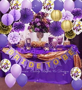 purple gold bridal shower decorations qian’s party purple gold confetti ballons polka dot fans/bride to be banner purple gold, hen party engagement banner bachelorette party decorations