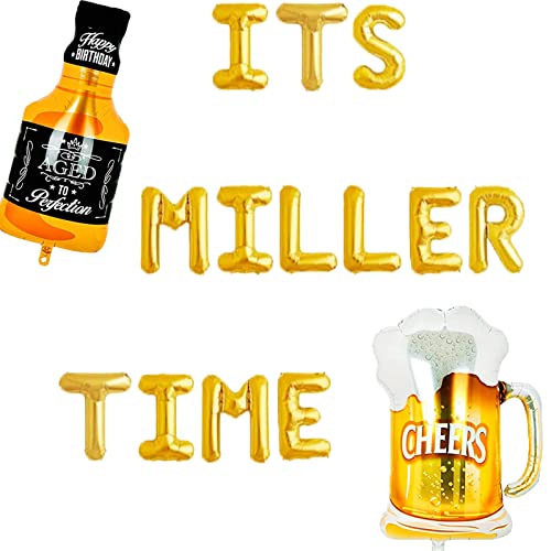 Vetwo Its Miller Time Balloon Gold Beer Day Party Banner Double Toasting Beer Mugs/Cheers and Beers/Beer Festival/Beer Mug Cheers Themed Happy Birthday Valentines Wedding Party Supplies Decorations