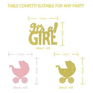 Baby Carriage Confetti，Gender Reveal Party Table Decorations, It's a Girl Confetti for Baby Shower Party - Pink & Gold Glitter