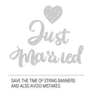 Just Married Banner for Wedding Bachelorette, Bridal Shower, Engagement Party Decoration Silver Gliter Sign, Mr and Mrs Sign