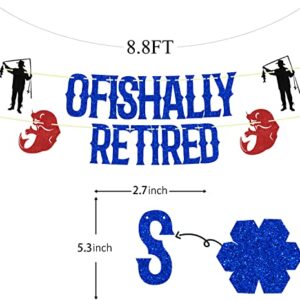 Ofishally Retired Banner, Happy Retirement ,Fishing Themed Retirement Party Decoration, Gone Fishing Themed Party Decoration(Double-sided Glitter)