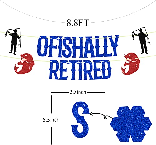 Ofishally Retired Banner, Happy Retirement ,Fishing Themed Retirement Party Decoration, Gone Fishing Themed Party Decoration(Double-sided Glitter)