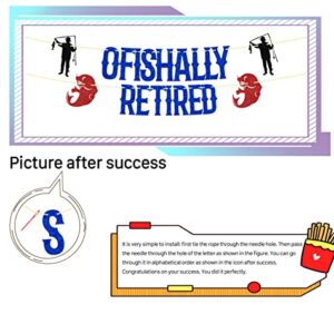 Ofishally Retired Banner, Happy Retirement ,Fishing Themed Retirement Party Decoration, Gone Fishing Themed Party Decoration(Double-sided Glitter)