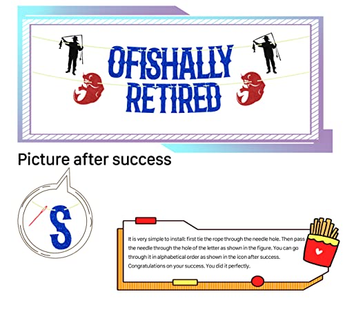 Ofishally Retired Banner, Happy Retirement ,Fishing Themed Retirement Party Decoration, Gone Fishing Themed Party Decoration(Double-sided Glitter)