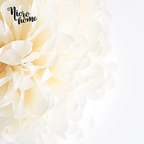 NICROHOME Wedding Decorations, 12 PCS Champagne Tissue Paper Pom Poms, Creamy White Paper Flowers for Engagement Receptions, Bachelorette, Birthday, Bridal Showers Party Supplies