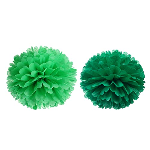 14" Green Tissue Pom Poms Kit DIY Decorative Paper Flowers Ball for Birthday Party Wedding Baby Shower Home Outdoor Hanging Decorations, Pack of 10