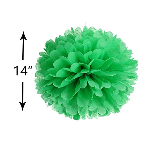 14" Green Tissue Pom Poms Kit DIY Decorative Paper Flowers Ball for Birthday Party Wedding Baby Shower Home Outdoor Hanging Decorations, Pack of 10