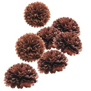 misu 10″ brown tissue pom poms diy tissue paper flowers for birthday wedding baby shower tea party dessert table decoration, pack of 18