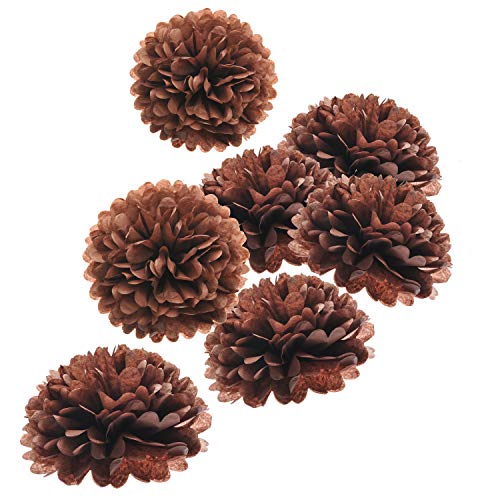 MISU 10" Brown Tissue Pom Poms DIY Tissue Paper Flowers for Birthday Wedding Baby Shower Tea Party Dessert Table Decoration, Pack of 18