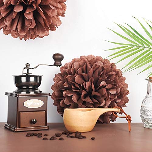 MISU 10" Brown Tissue Pom Poms DIY Tissue Paper Flowers for Birthday Wedding Baby Shower Tea Party Dessert Table Decoration, Pack of 18