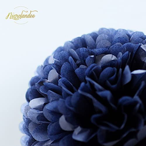 NICROLANDEE 12 PCS Navy Blue Gold Tissue Paper Pom Poms for Birthday, Baby Bridal Shower, Wedding, Bachelorette, Get Ready, Graduations, Navy Blue Party Decorations