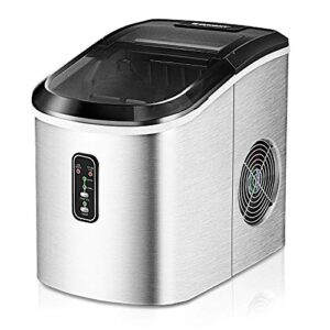 euhomy ice maker machine countertop, 26 lbs in 24 hours, 9 cubes ready in 8 mins, electric ice maker and compact potable ice maker with ice scoop and basket. perfect for home/kitchen/office.(sliver)