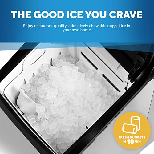 Newair Countertop Nugget Ice Maker | Up to 30lbs of Ice a Day - Restaurant Quality Ice in 10 Minutes | Self-Cleaning, Refillable Water Tank, Automatic Water Line, Removable Ice Basket & Scoop