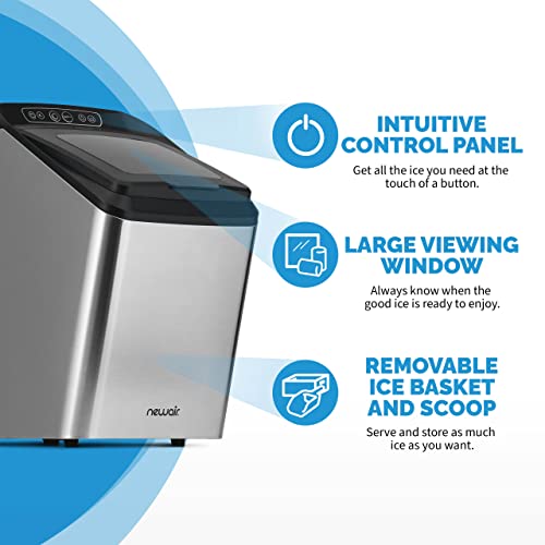 Newair Countertop Nugget Ice Maker | Up to 30lbs of Ice a Day - Restaurant Quality Ice in 10 Minutes | Self-Cleaning, Refillable Water Tank, Automatic Water Line, Removable Ice Basket & Scoop