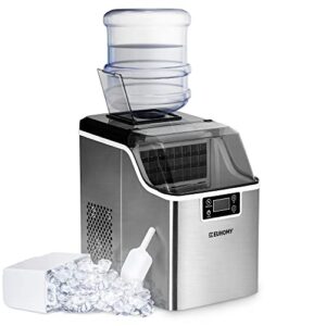 euhomy ice maker machine countertop, 2 ways to add water,45lbs/day 24 pcs ready in 13 mins, self-cleaning portable compact ice cube maker with ice scoop & basket, perfect for home/kitchen/office/bar