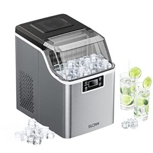 silonn countertop ice maker, 45lbs per day, 24pcs ice cubes in 13 min, 2 ways to add water, auto self-cleaning, stainless steel ice machine for home office bar party