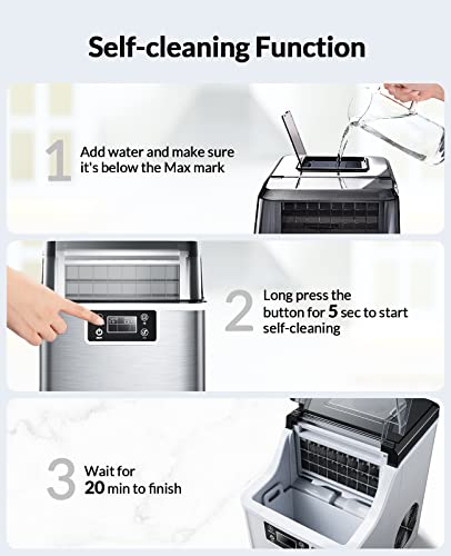 Silonn Countertop Ice Maker, 45lbs Per Day, 24Pcs Ice Cubes in 13 Min, 2 Ways to Add Water, Auto Self-Cleaning, Stainless Steel Ice Machine for Home Office Bar Party