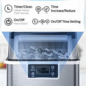 Silonn Countertop Ice Maker, 45lbs Per Day, 24Pcs Ice Cubes in 13 Min, 2 Ways to Add Water, Auto Self-Cleaning, Stainless Steel Ice Machine for Home Office Bar Party