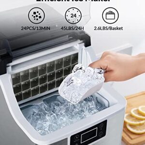 Silonn Countertop Ice Maker, 45lbs Per Day, 24Pcs Ice Cubes in 13 Min, 2 Ways to Add Water, Auto Self-Cleaning, Stainless Steel Ice Machine for Home Office Bar Party