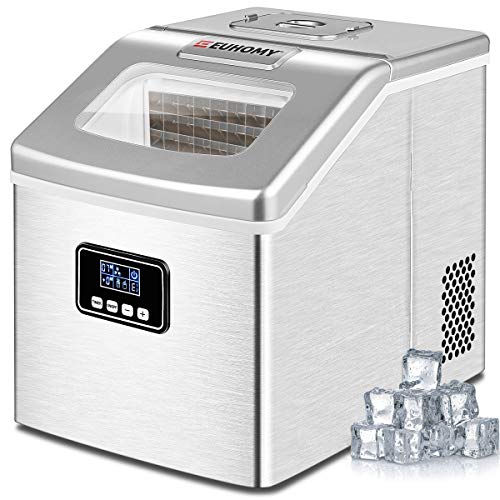 EUHOMY Ice Maker Machine Countertop, 40Lbs/24H Portable Compact Ice Cube Maker, With Ice Scoop & Basket, Perfect for Home/Kitchen/Office/Bar (Sliver)