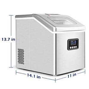 EUHOMY Ice Maker Machine Countertop, 40Lbs/24H Portable Compact Ice Cube Maker, With Ice Scoop & Basket, Perfect for Home/Kitchen/Office/Bar (Sliver)