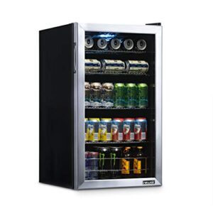 newair beverage refrigerator and cooler, free standing glass door refrigerator holds up to 126 cans, cools down to 37 degrees perfect beverage organizer for beer, wine, soda, pop, and cooler drinks