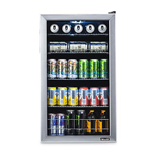 NewAir Beverage Refrigerator And Cooler, Free Standing Glass Door Refrigerator Holds Up To 126 Cans, Cools Down To 37 Degrees Perfect Beverage Organizer For Beer, Wine, Soda, Pop, And Cooler Drinks