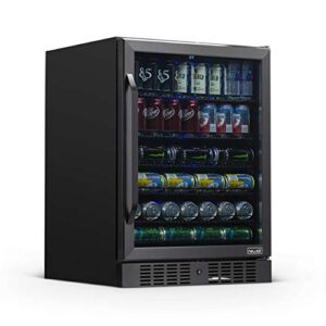 newair 24″ beverage refrigerator cooler – 177 can capacity mini fridge – black stainless steal with built in cooler and glass door | cool your soda, beer, and beverages to 37f nbc177bs00