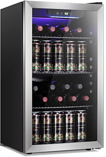 Antarctic Star 26 Bottle Wine Cooler/Cabinet Beverage Refrigerator Mini Wine Cellar Beer Soda Clear Glass Door Counter Top Bar Fridge Quiet Compressor Adjust Temp 130-Can Freestanding 3.2cu.ft Black