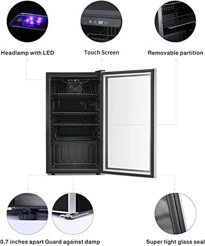 Antarctic Star 26 Bottle Wine Cooler/Cabinet Beverage Refrigerator Mini Wine Cellar Beer Soda Clear Glass Door Counter Top Bar Fridge Quiet Compressor Adjust Temp 130-Can Freestanding 3.2cu.ft Black